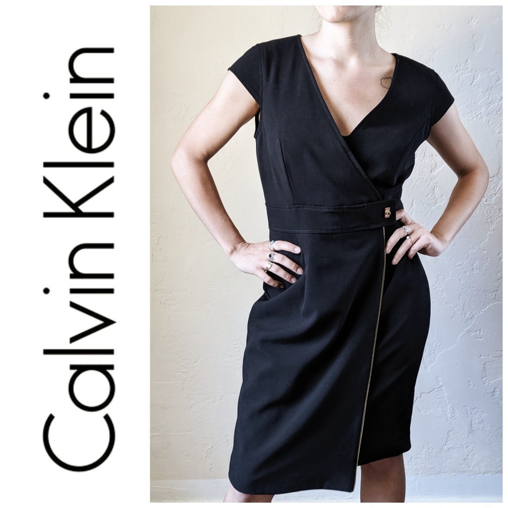Calvin Klein Waist Lock Faux Wrap Dress - Gem